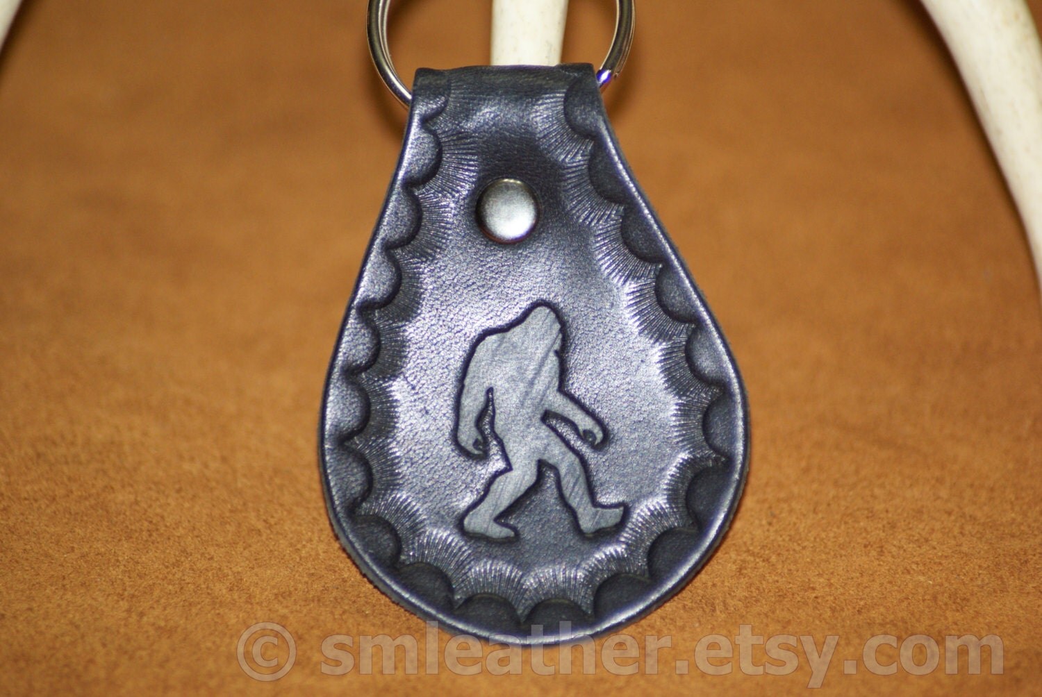 Black Bigfoot Leather key chain Sasquatch Yeti.