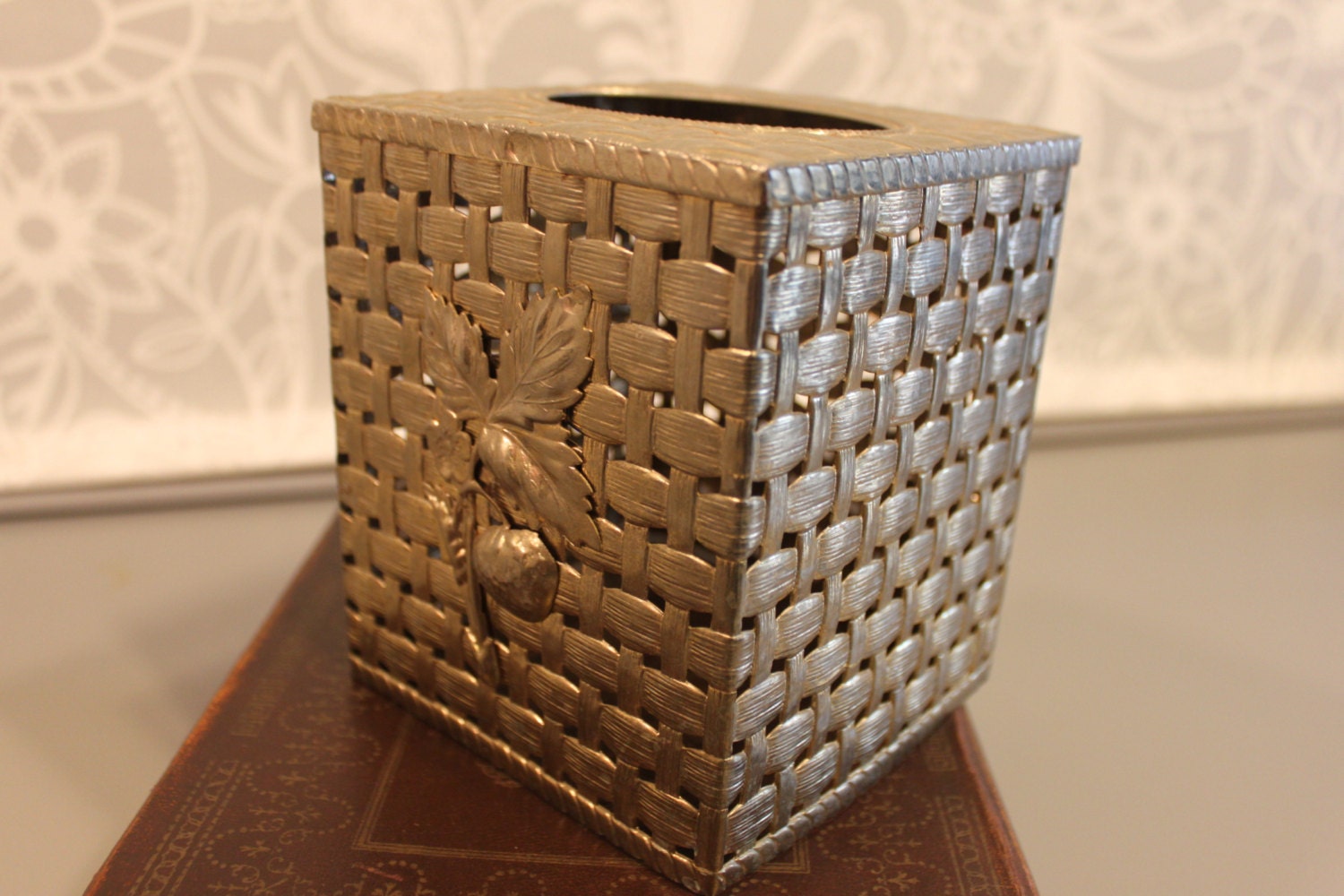 2 available 1960s Vintage Tissue Box cover Gold/Silver woven metal for ...