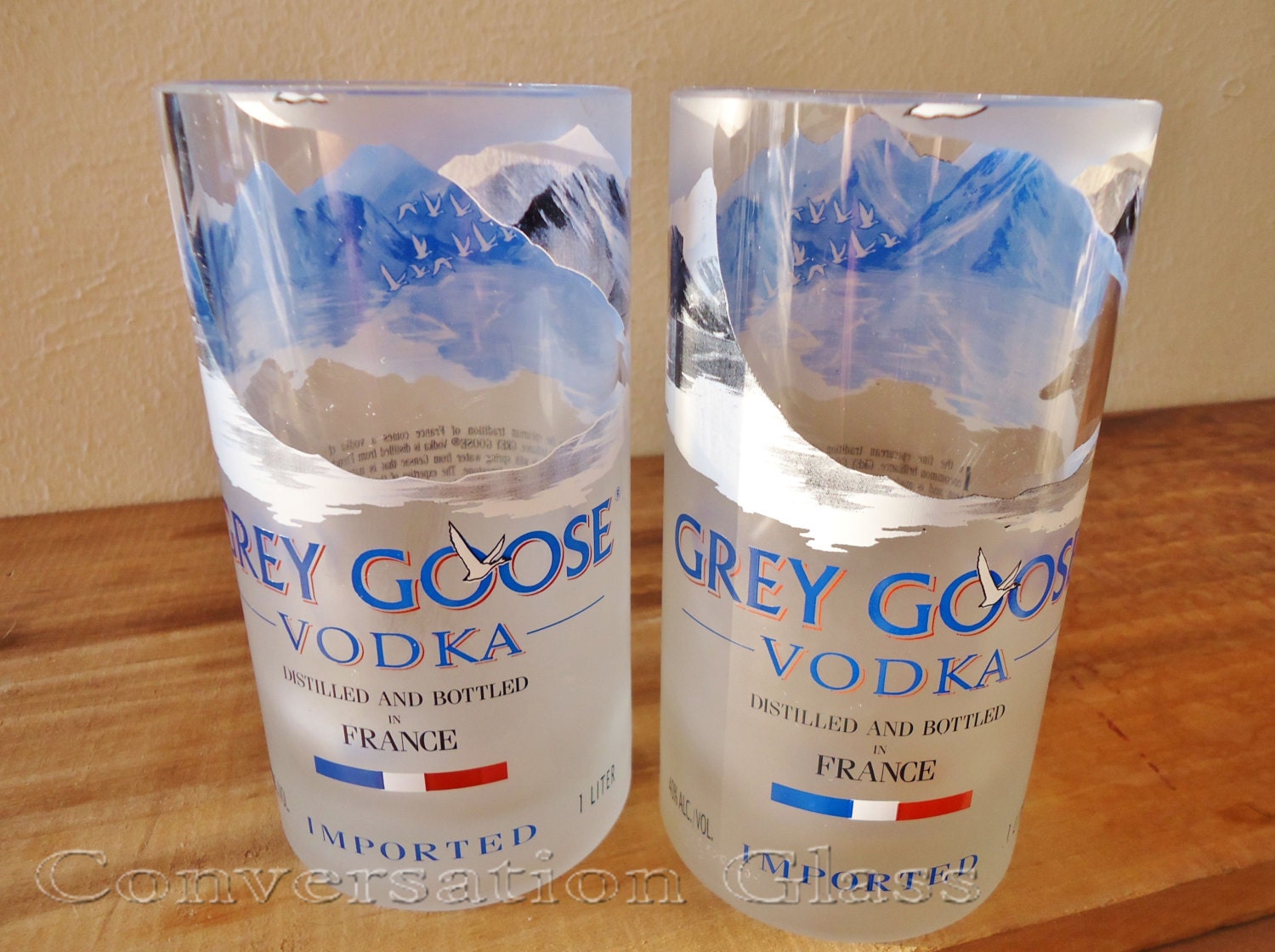Grey Goose Vodka Drinking Glasses Set of 2 by ConversationGlass