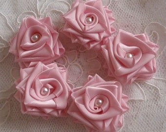 12 Small Handmade Ribbon Roses 7/8 to 1 inch In by Mydesign63