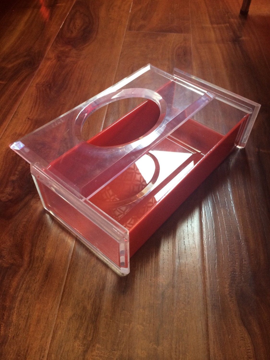 Vintage Mid Century Mod Thick Red and Clear Lucite Tissue Box with ...