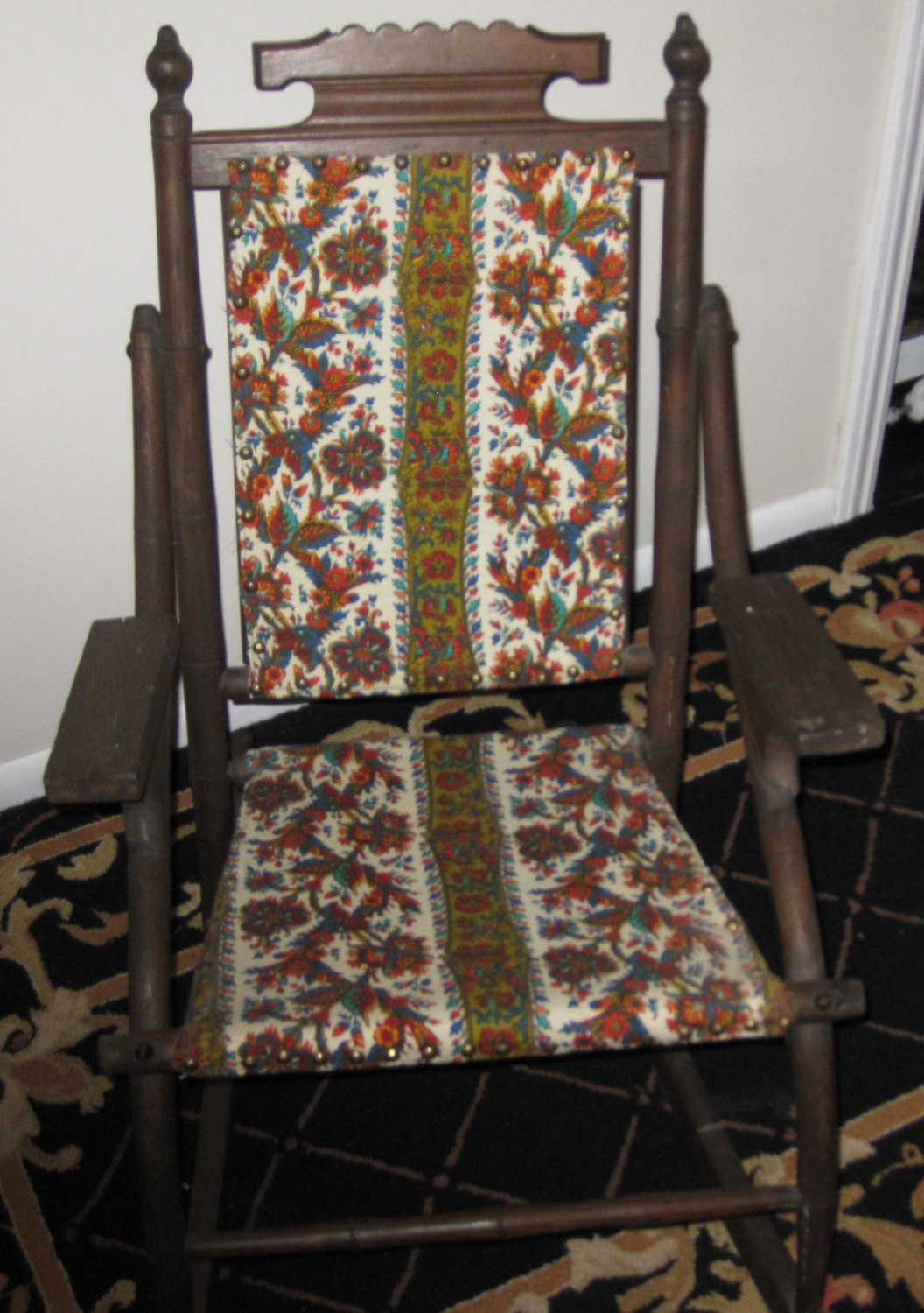 VICTORIAN ROCKING CHAIR Antique From The 1800’s Fabric Seat And Back ...