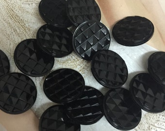 16 black buttons, bulk buttons, shank black buttons , plastic buttons