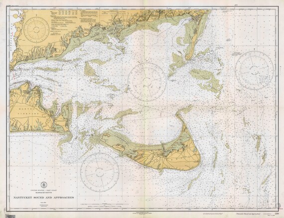 Nantucket Sound and Approaches 1933 Nautical Map by Oldmap
