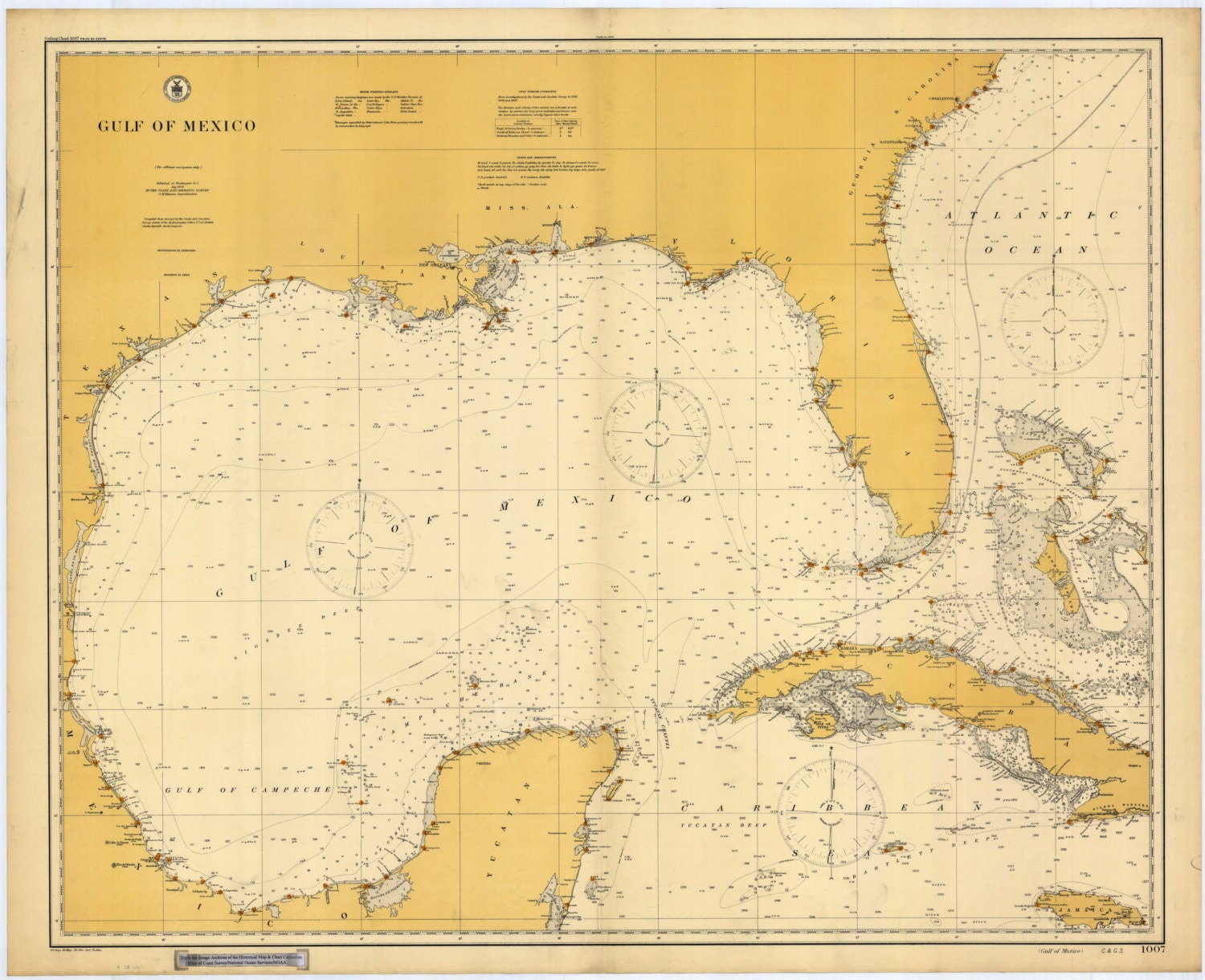 Gulf of Mexico 1908 Nautical Map Florida Texas Mexico