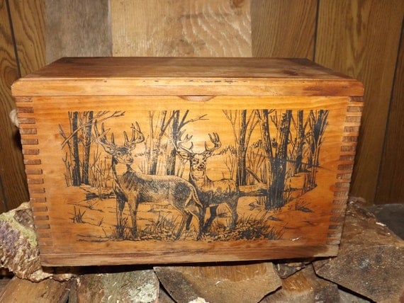 Wooden American Wildlife Deer Hunting Ammo Storage Box