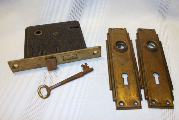 Antique skeleton key door lock complete by CountryCollecibles