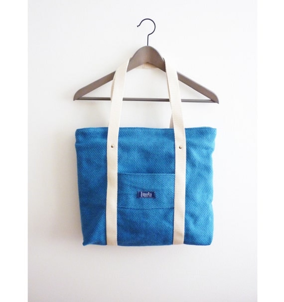 Large blue canvas tote bag shopping bag by imolabynoemiimola