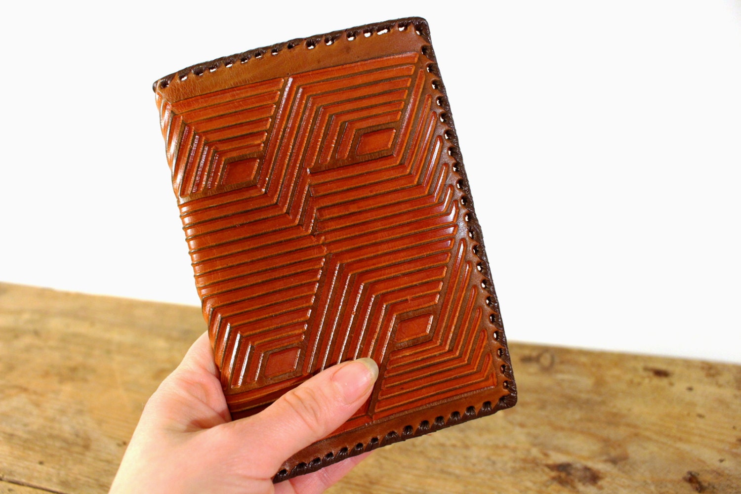Soviet Vintage Leather Mens Wallet, Genuine Brown Tooled Leather ...