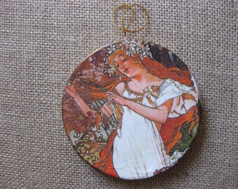 Handmade Christmas Ornament Alphonse Mucha Art Image