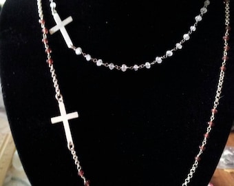 Large 14k Gold Off-Center Sideways Cross Necklace