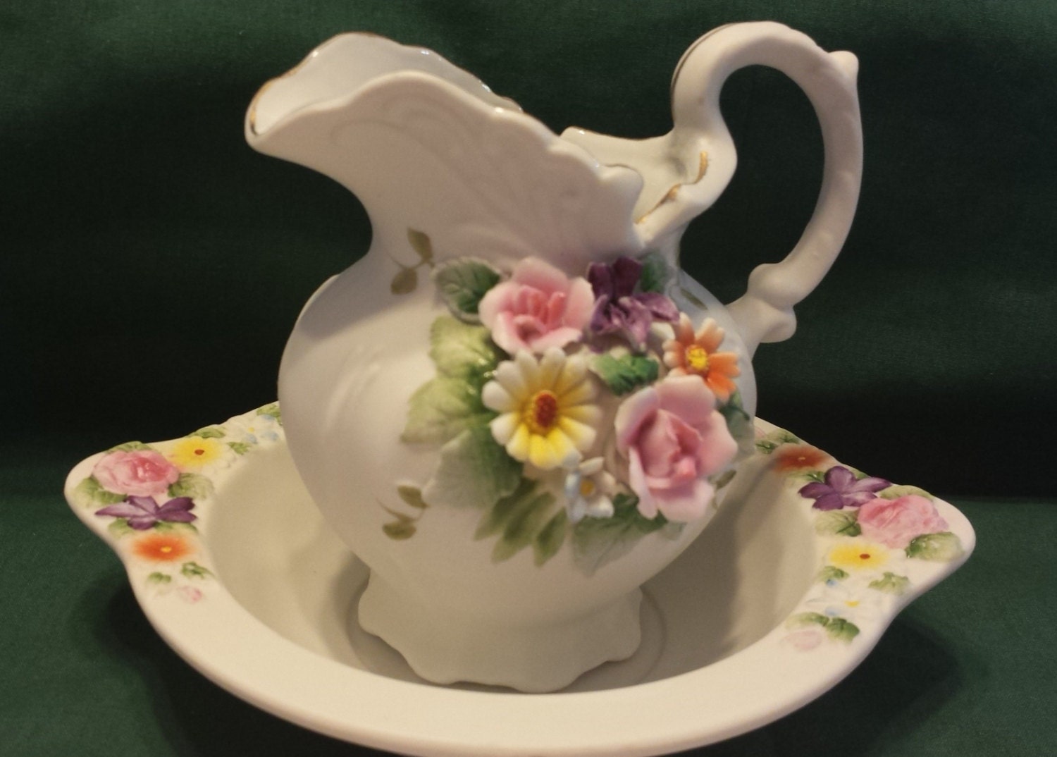 Lefton China pitcher and bowl KW3221 hand painted Japan