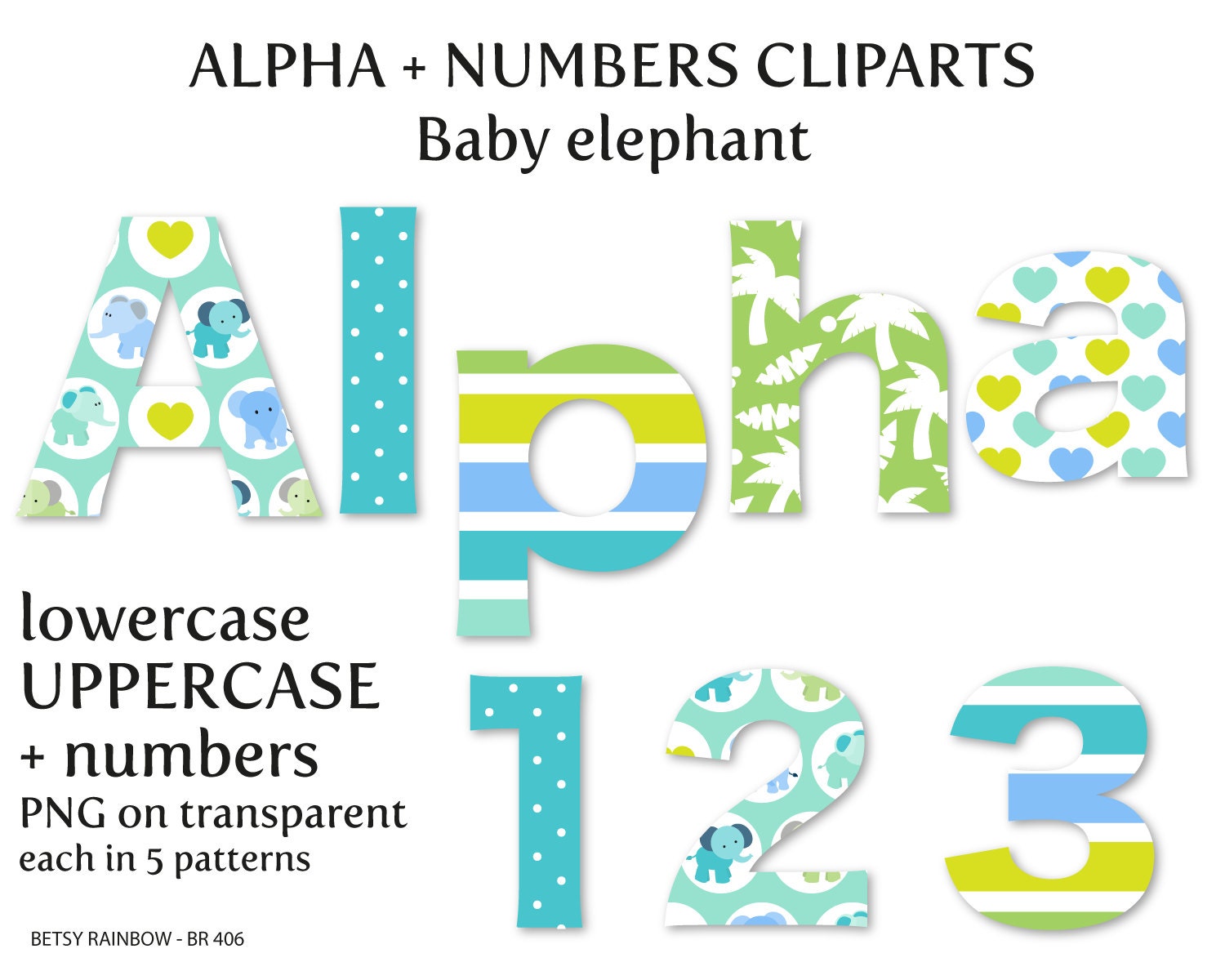 Baby Elephant alpha pack elephant letters and numbers baby