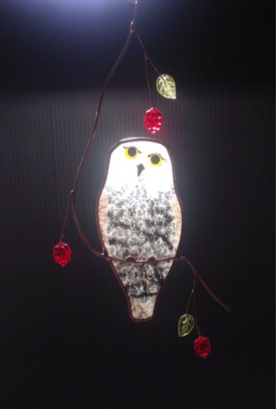New Snowy Owl Stained Glass Suncatcher