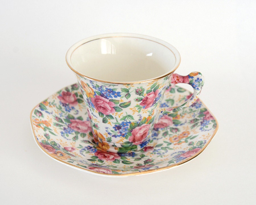Antique James Kent LTD Fenton Rosalynde Chintz Tea Cup and Saucer Set ...