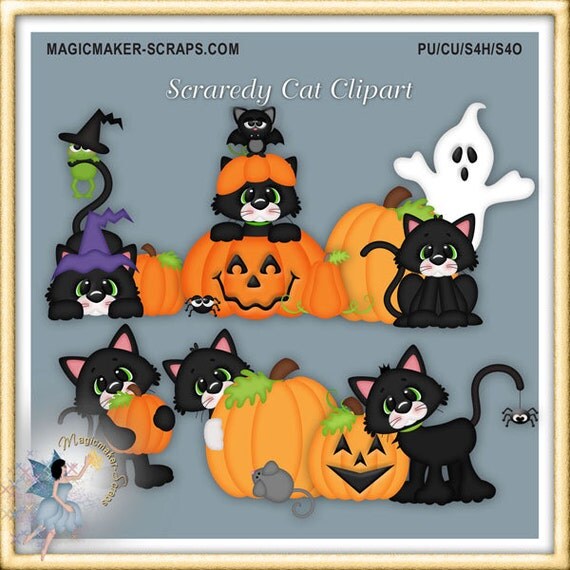 Halloween Scaredy Cat Pumpkin Clipart