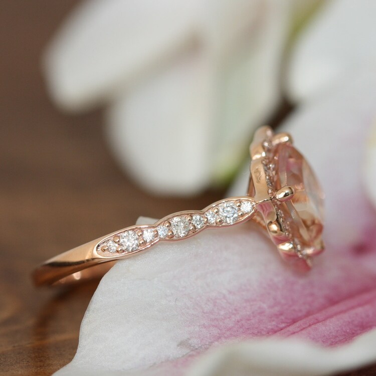 14k Rose Gold Vintage Floral Morganite Engagement by LaMoreDesign