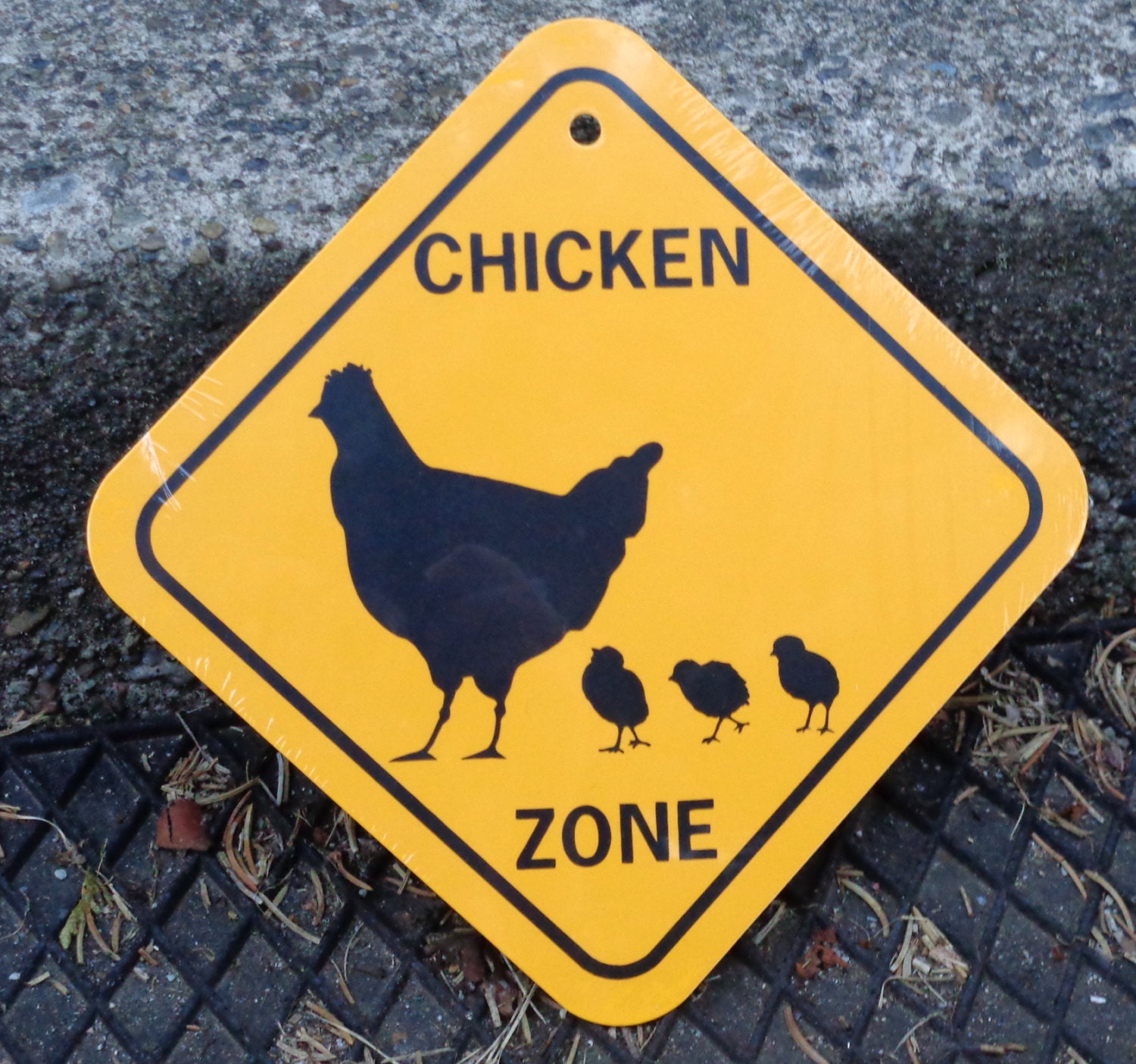 Chicken Zone Funny Sign Hen and chicks 6x6 inch Aluminum metal