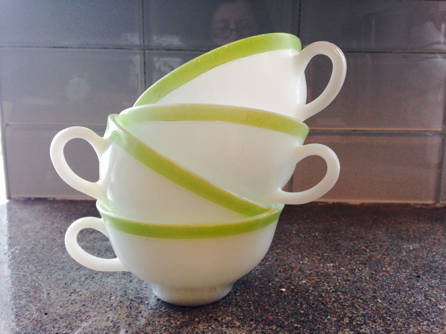 Cute Pyrex Tea / Coffee Cups Lime Green and White – Set of 4 – Haute Juice