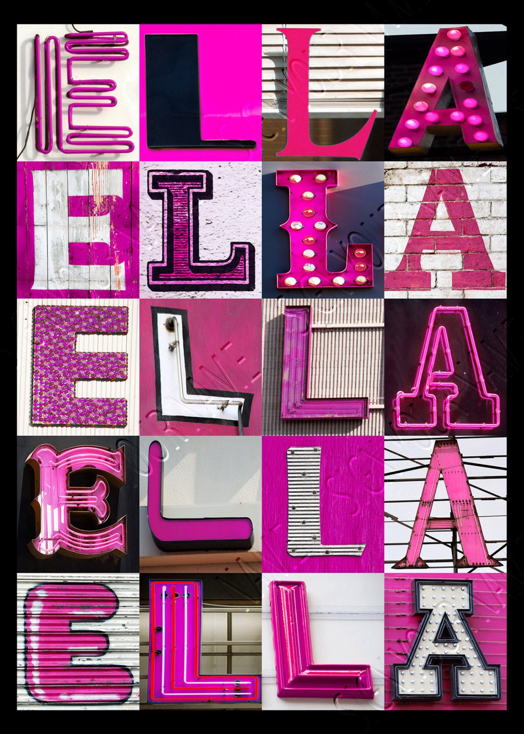Personalized Poster featuring ELLA in photos of PINK alphabet