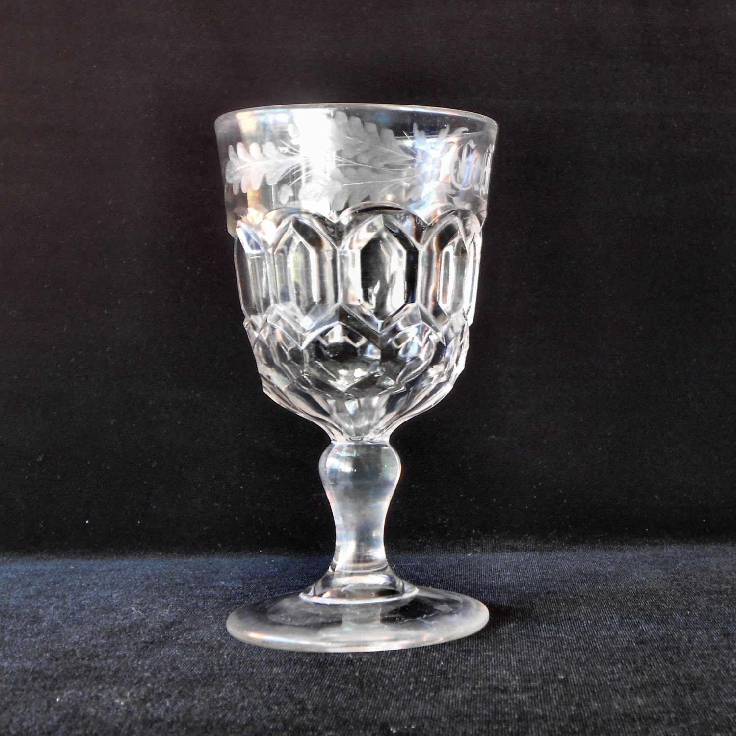 Antique Pressed Glass Goblet in Block & Honeycomb pattern