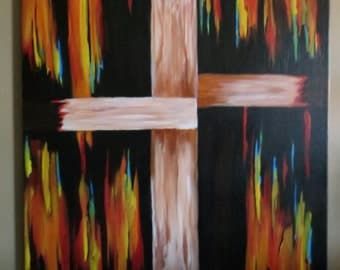 Firey Cross Painting 16 x 20 Acrylic on Stretched Canvas