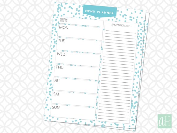 Printable Weekly Menu Planner with Shopping List: Instant