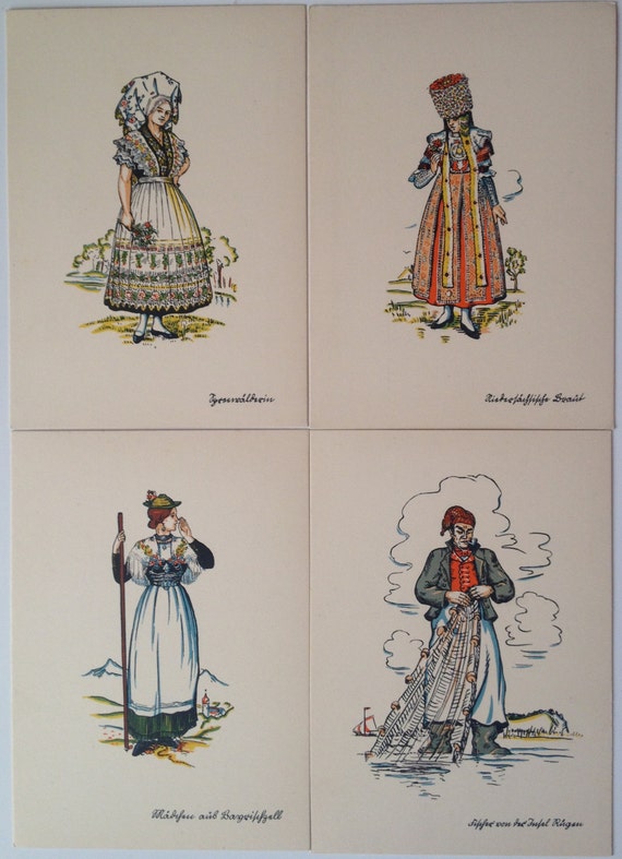 Items similar to 4 Rare Unused Vintage Postcards Germany Folk ...