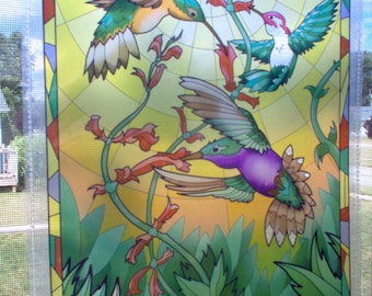 Hummingbird Stained Glass Style WINDOW CLING by CaseyStandish