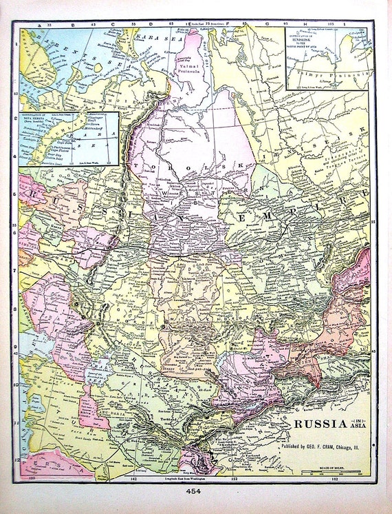 Items similar to Map of Russia - Map of the Russian Federation - 1901 ...
