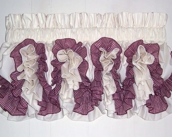 Ruffled Balloon Valances White or Off/White with Gingham Ruffles 90" Wide