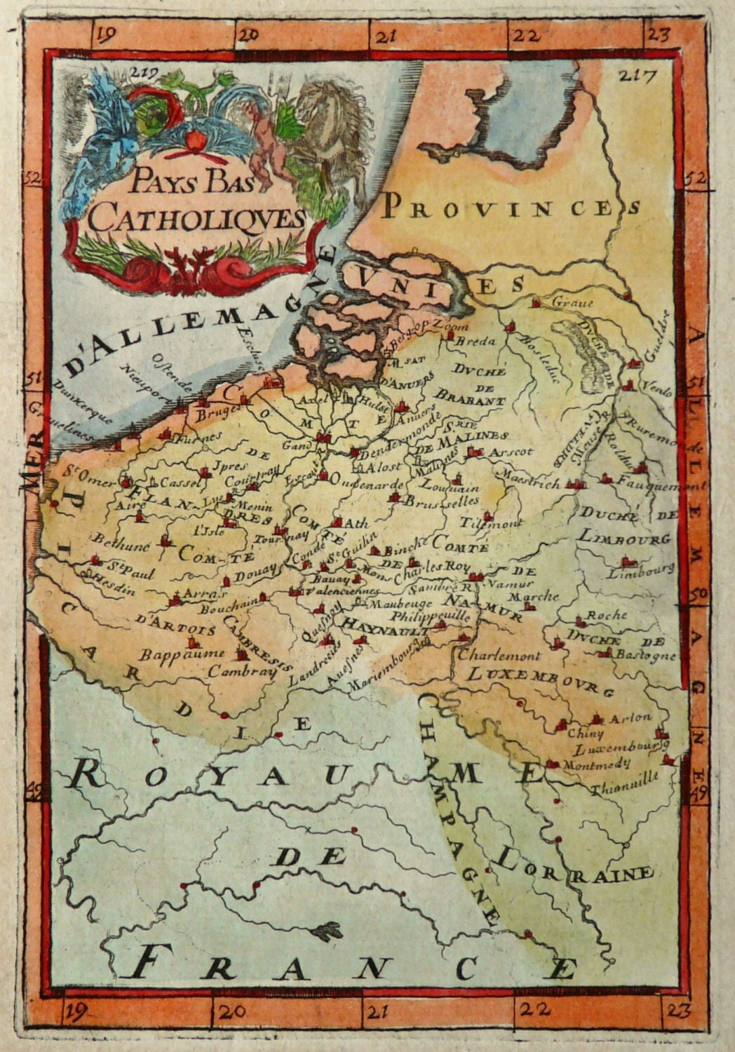 1686 Ancient map of THE NETHERLANDS. Low Countries.