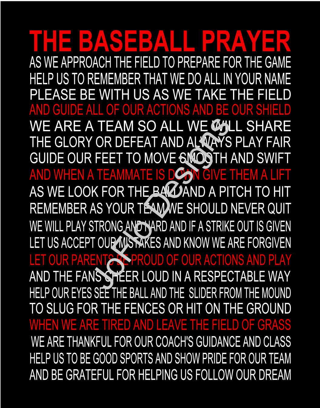 The Baseball Prayer personalized with mascot Baseball Prayer