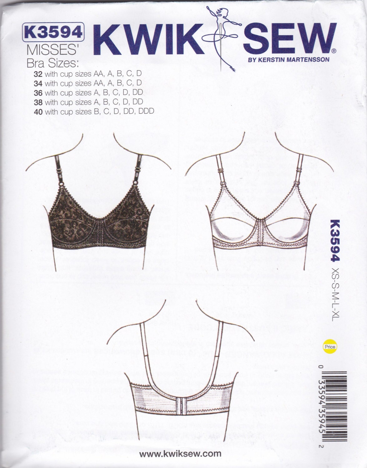 K3594 Kwik Sew Misses Bra Sewing Pattern Uncut Sizes