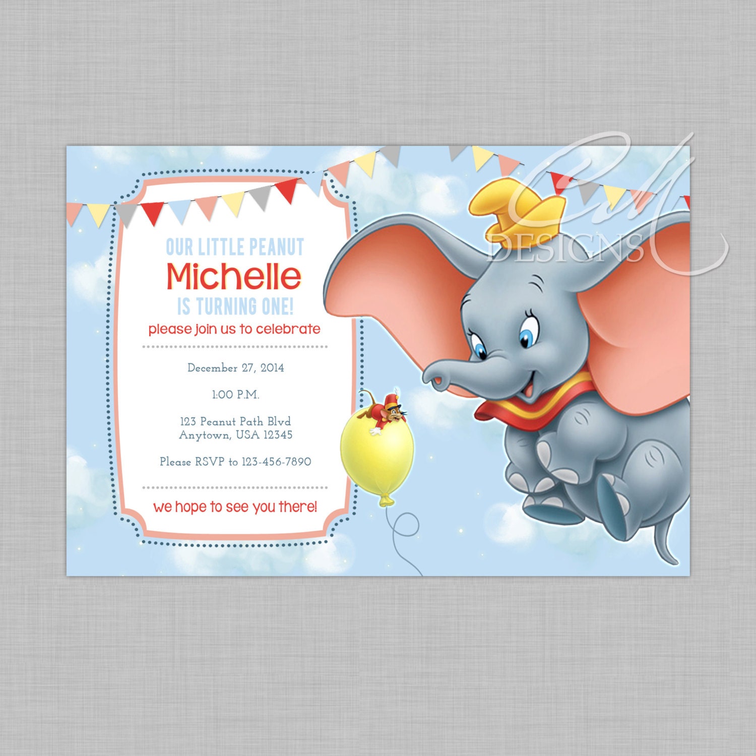 Dumbo Theme Invitations