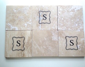 Custom Initial Tile Backsplash - Initial Tiles - 4x4 Travertine Tiles ...