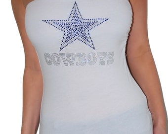 Sexy Dallas Cowboys blue stretchy low cut rhinestone bling bra tube top ...