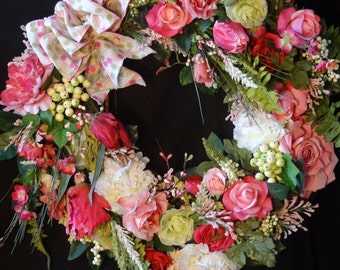 Pink floral wreath | Etsy