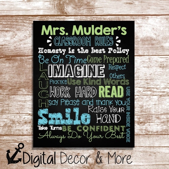 Classroom Rules Chalkboard Poster // by DigitalDecorandMore