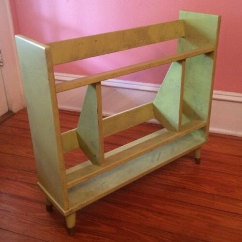 1950s Wood Encyclopedia Book Case Lime Green Painted Mid Century Peg ...