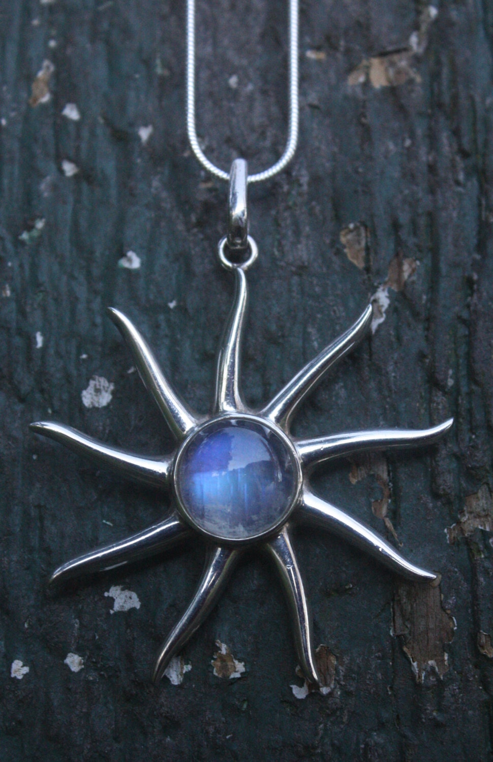 Sterling Silver Sun Rays and Moonstone Pendant/Necklace – A Vintage ...