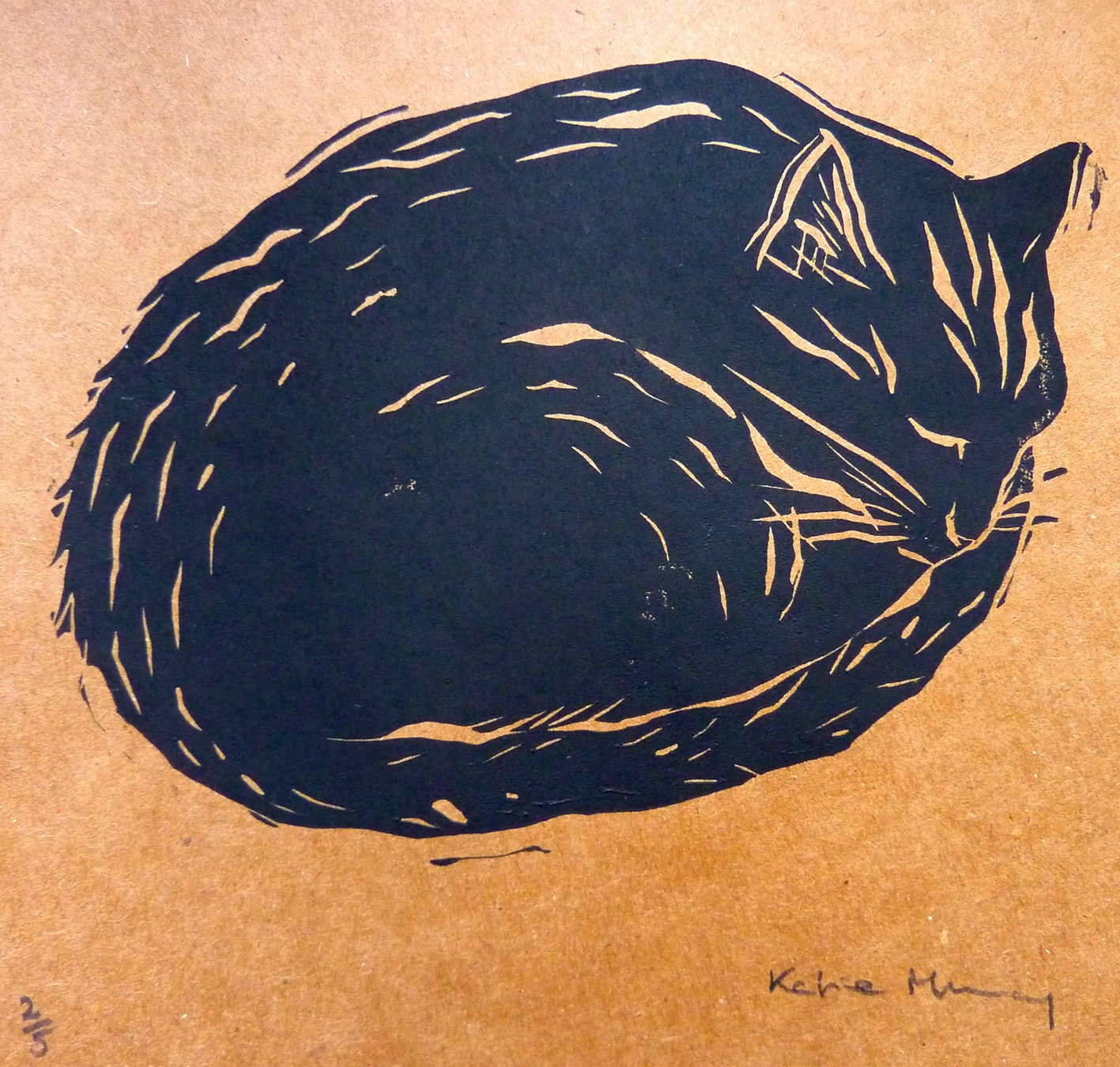 BLACK CAT Lino Print Animal print Cat Artist by EynhallowDesign