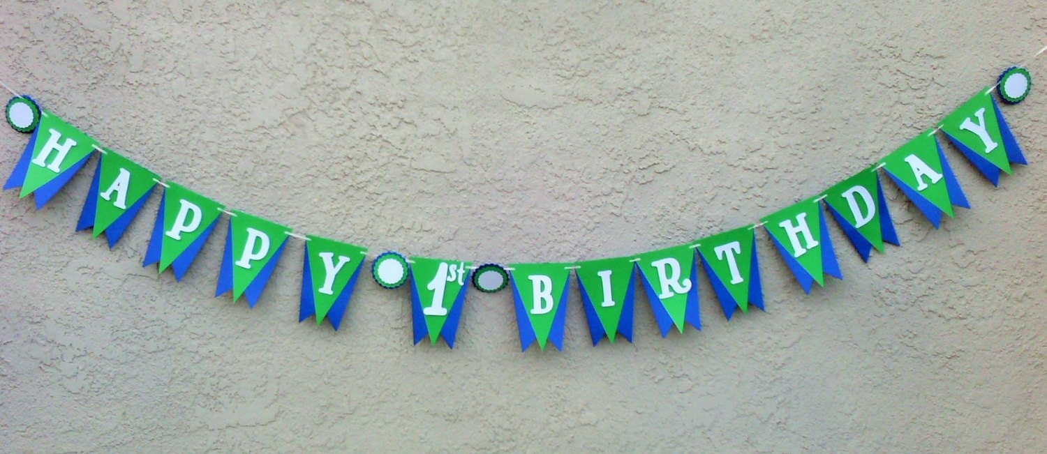 BLUE and GREEN Happy Birthday Banner Blue Birthday Banner