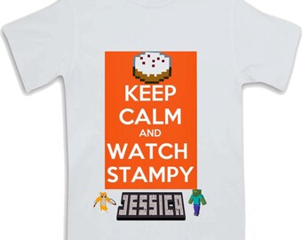 Personalised Keep Calm Stampy Cat Inspired Kids T Shirt Sublimated ages ...