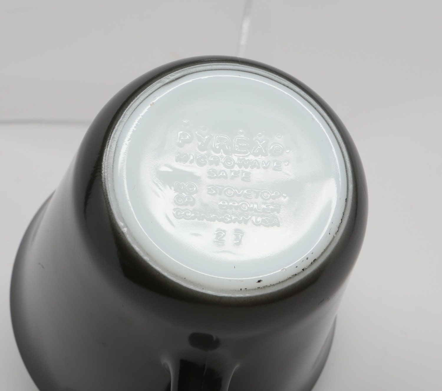 1970's Beautiful Black Pyrex Mugs with White by GwendalysaArts