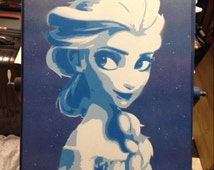 Disney Frozen Queen Elsa Stencil Art Spray Paint Graffiti on Canvas 18x24