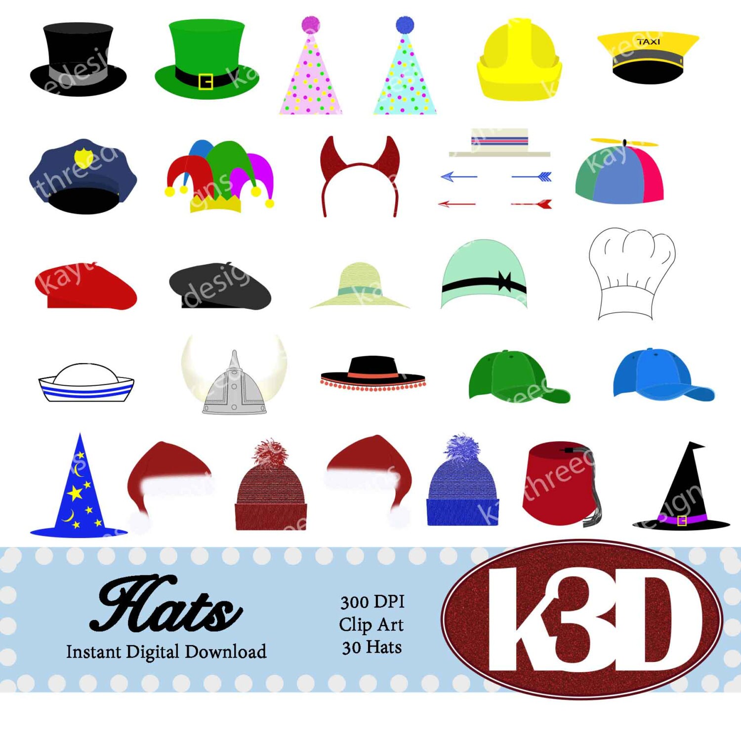 Hats clip art clipart instant digital download embellishment.