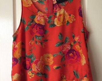 Items similar to Price Reduced. Womens Orange Spring Floral Top Small ...