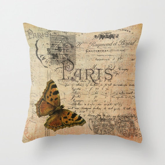 Items similar to Vintage Paris Themed Accent Pillow - Paris France ...
