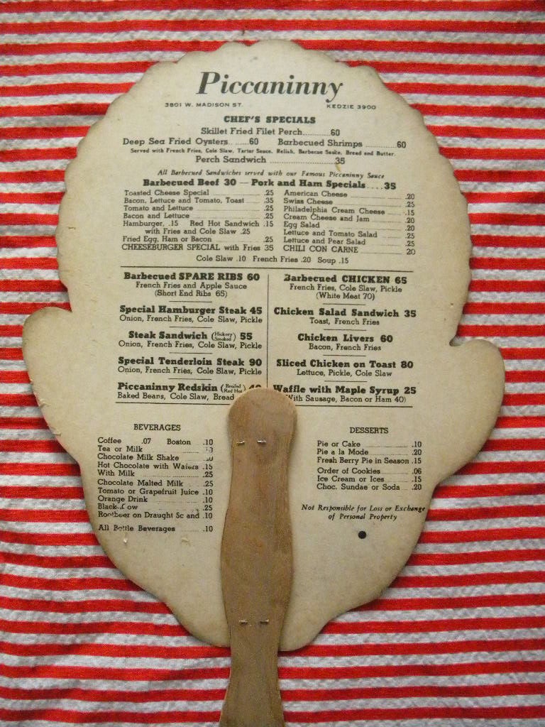 Vintage Piccaninny Restaurant Fan Menu